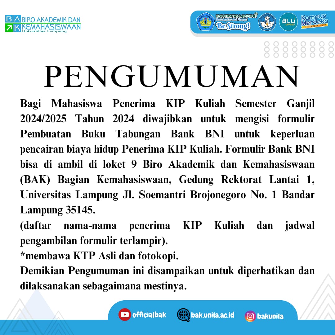 BAGI MAHASISWA PENERIMA KIP KULIAH SEMESTER GANJIL 2024/2025 TAHUN 2024 ...